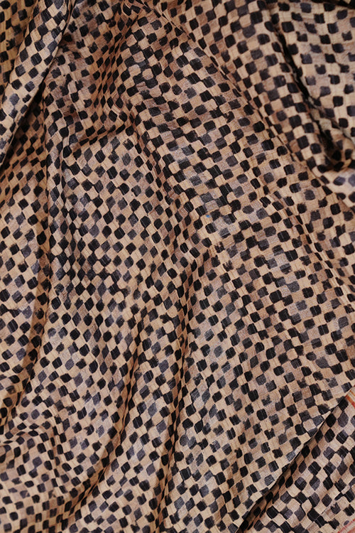 Hand woven tussar signature weave, block printed with natural dyes sar